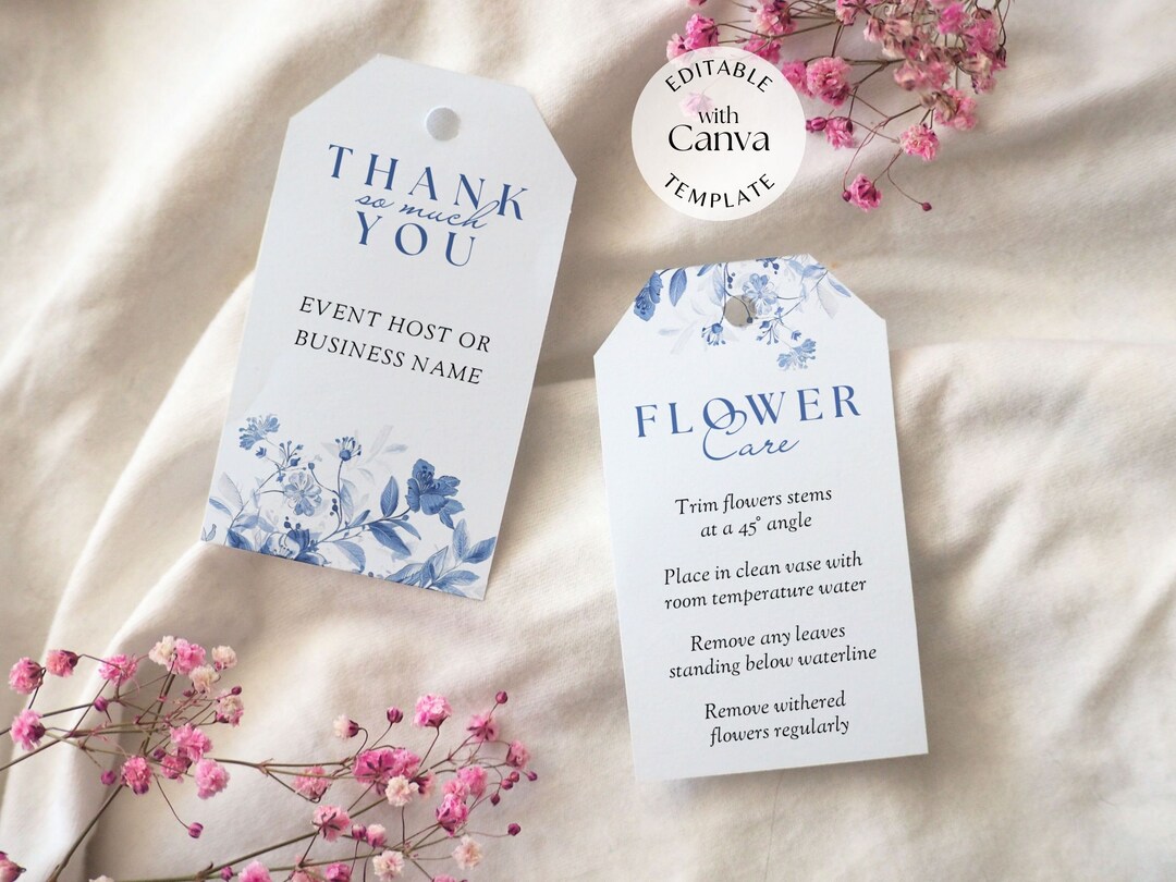 Flower Care Tag Template for Bloom Bar or Florist Business, Editable ...