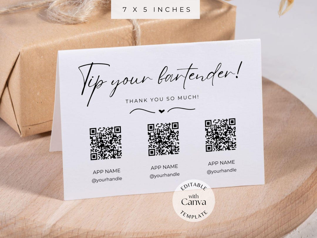 Mini Tip Your Bartender Sign Template, Editable Virtual Tip Jar, Scan ...