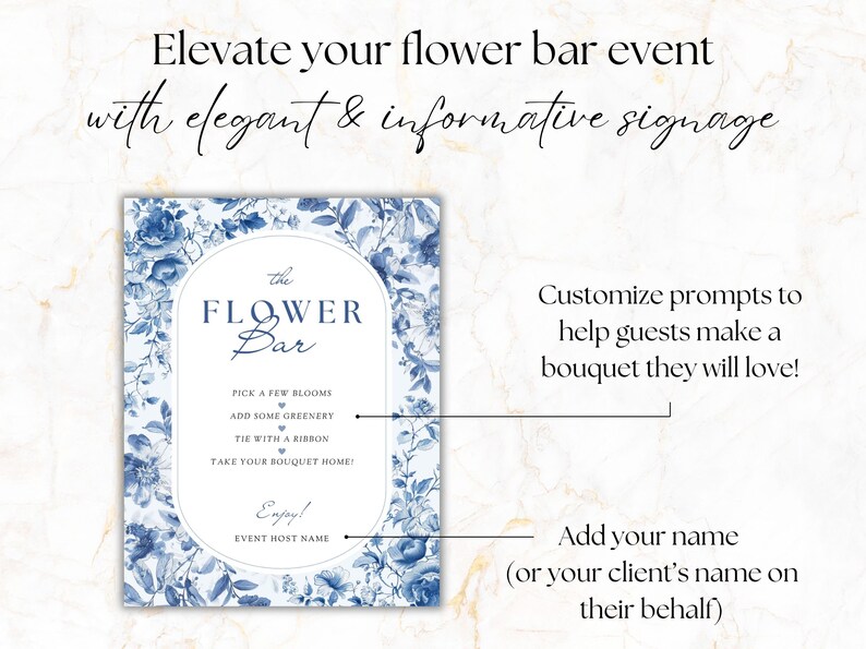 Flower Bar Blue Sign Template for Baby Shower, Wedding, Dusty Blue ...