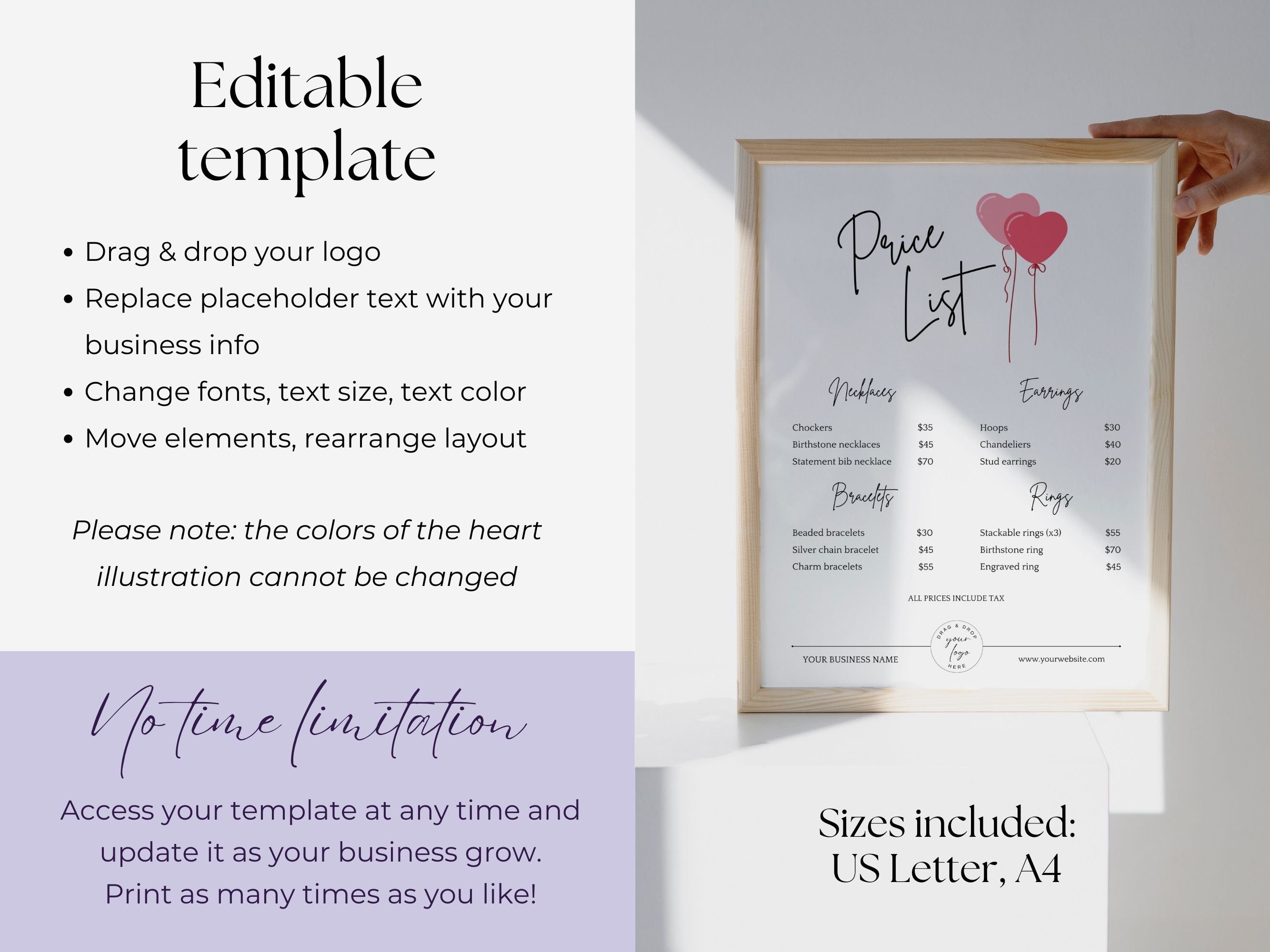 Valentine Pricelist Template to Edit in Canva, Business Price List Sign ...