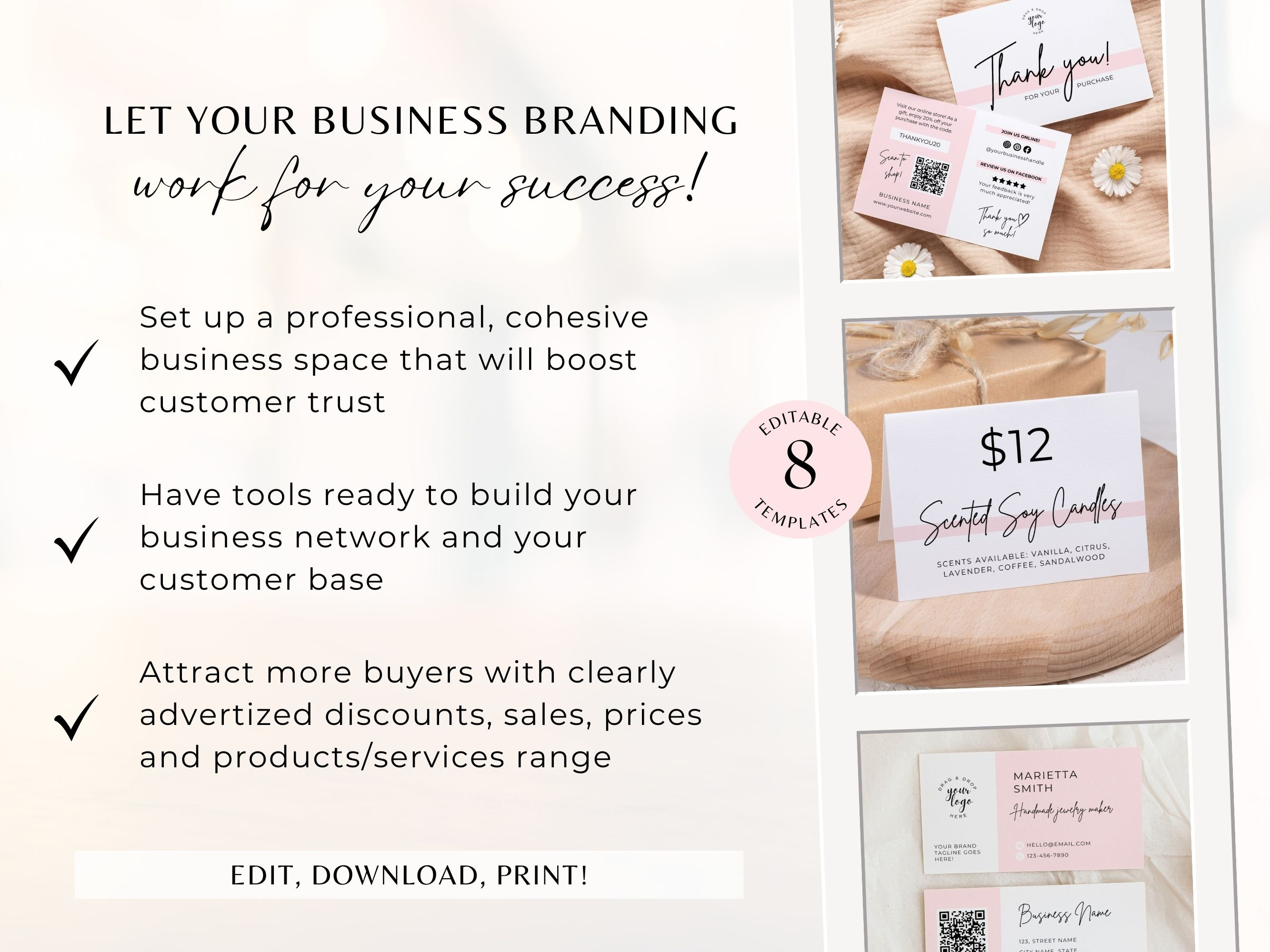 Craft Fair Bundle, 8 Editable Templates signs, Cards, Tags for Small ...