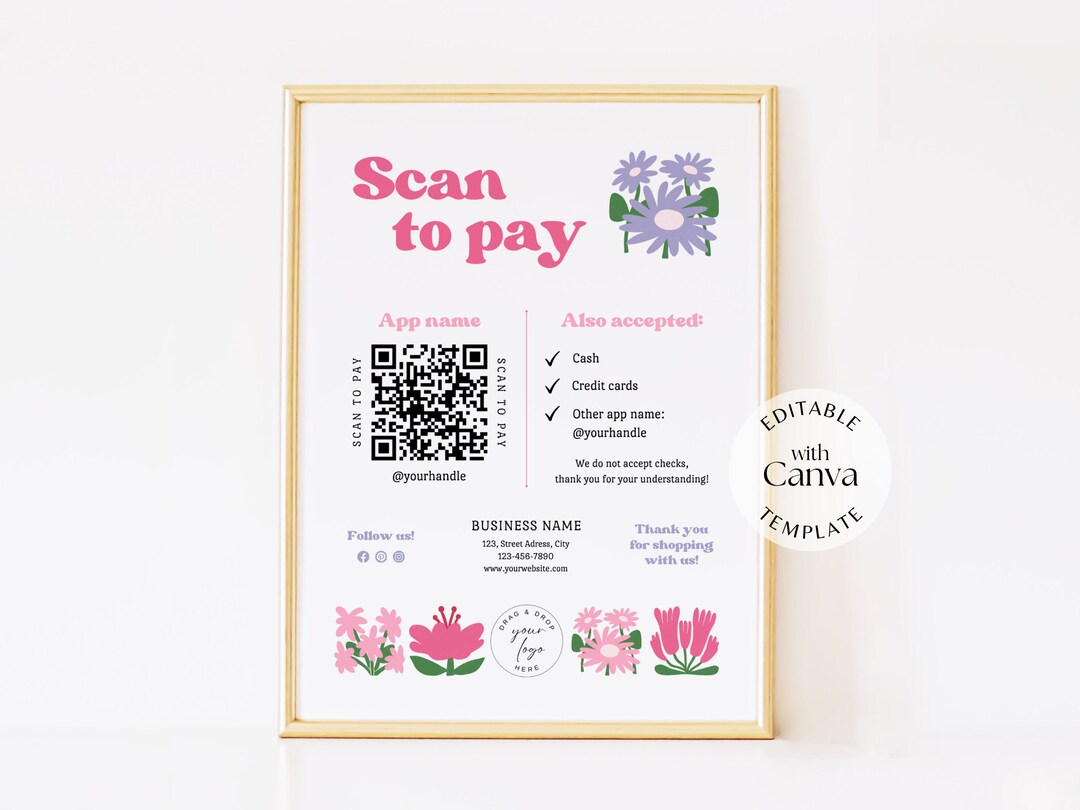 Scan to Pay Sign Template for Small Business, Payment Sign With Qr Code ...