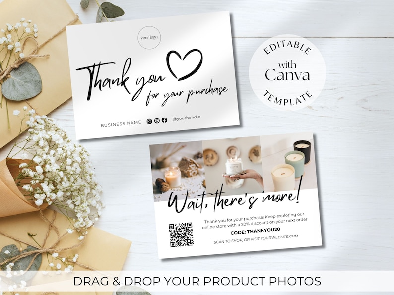 Business Thank You Card With Photo & Customer Discount Code, Template ...
