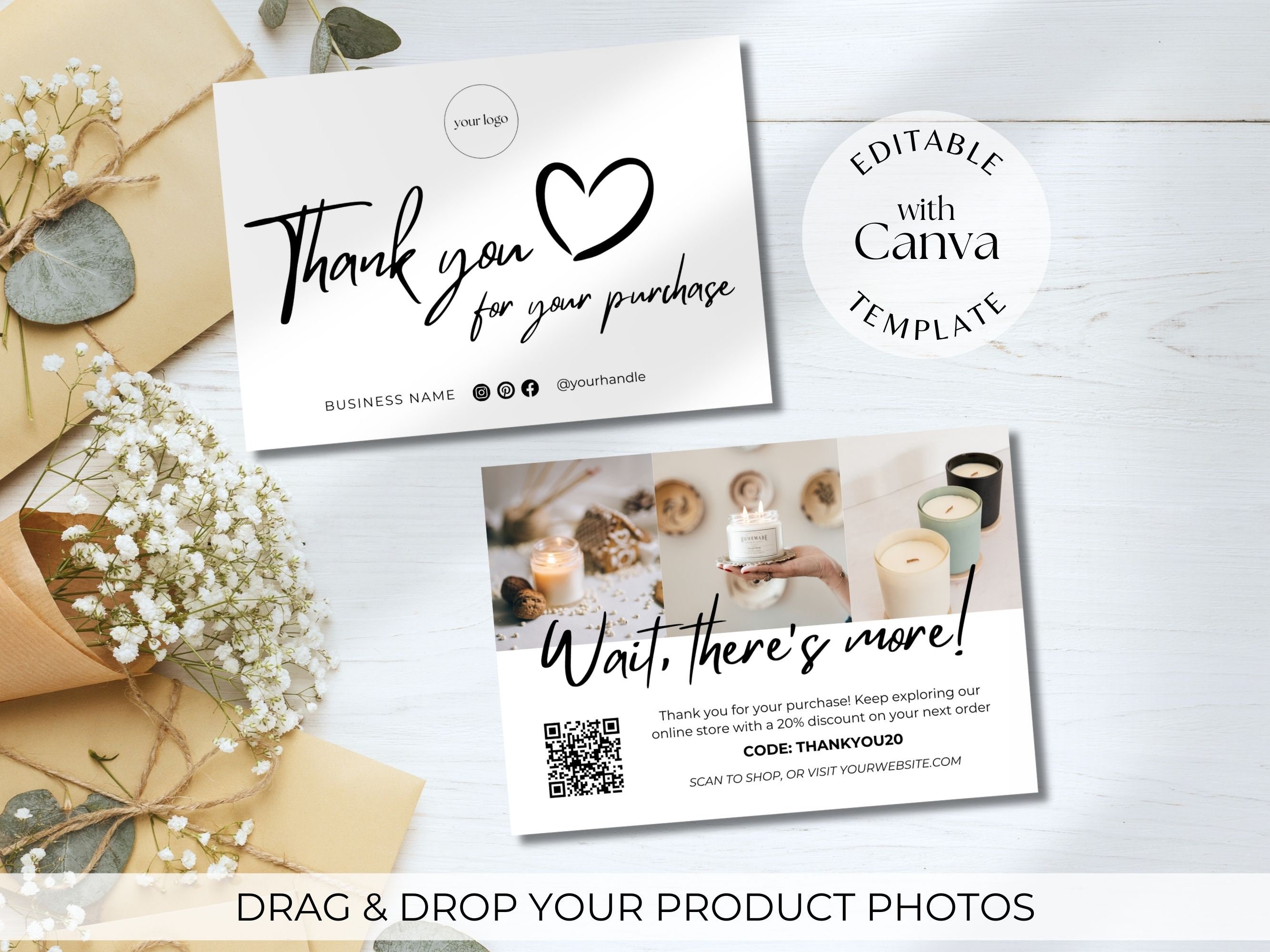 Business Thank You Card With Photo & Customer Discount Code, Template ...