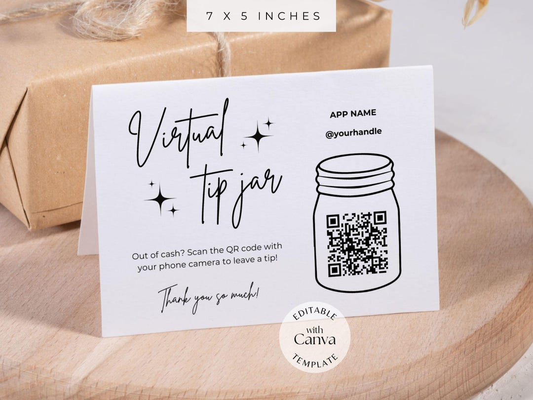 Mini Virtual Tip Jar Sign Template, Editable Scan to Tip Qr Code ...