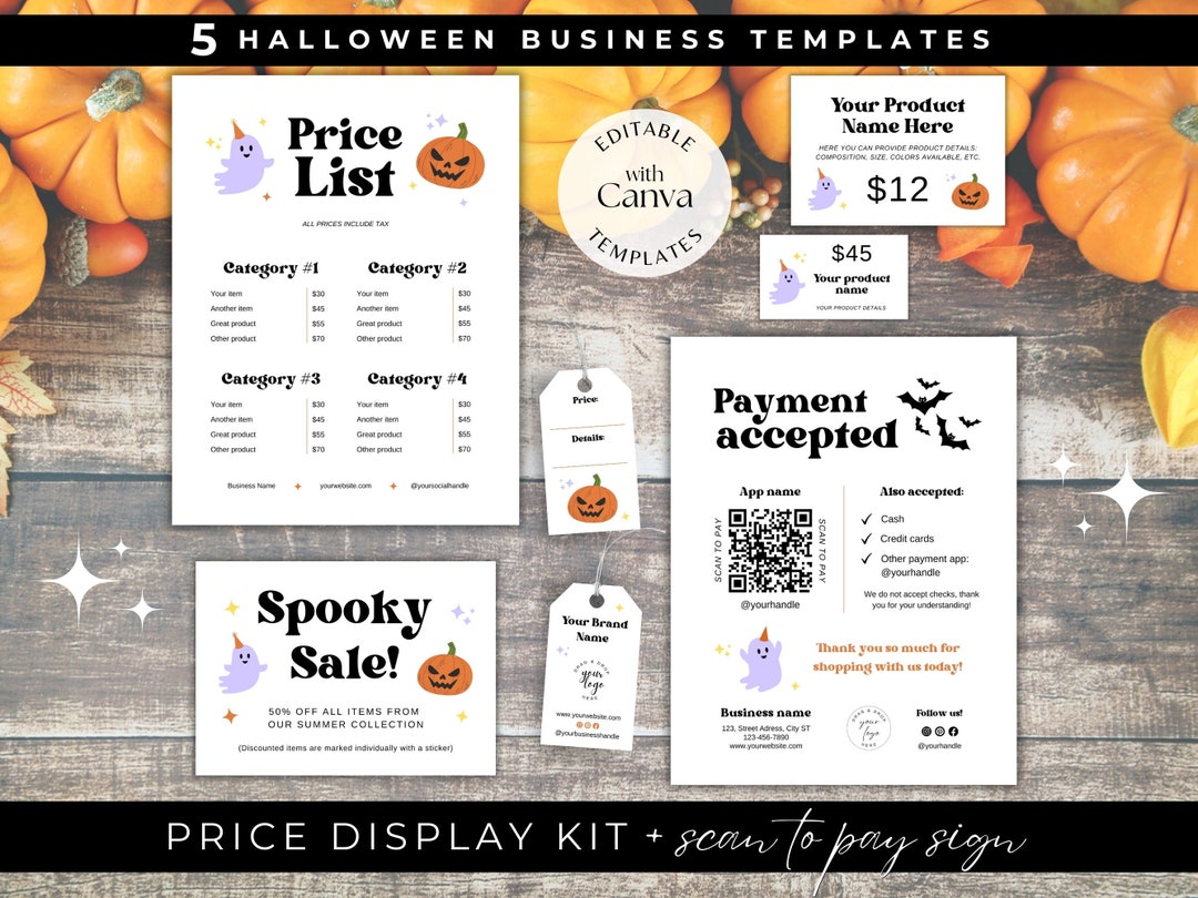 Halloween Market Vendor Display Bundle, Price Sign, Cards, Tags ...