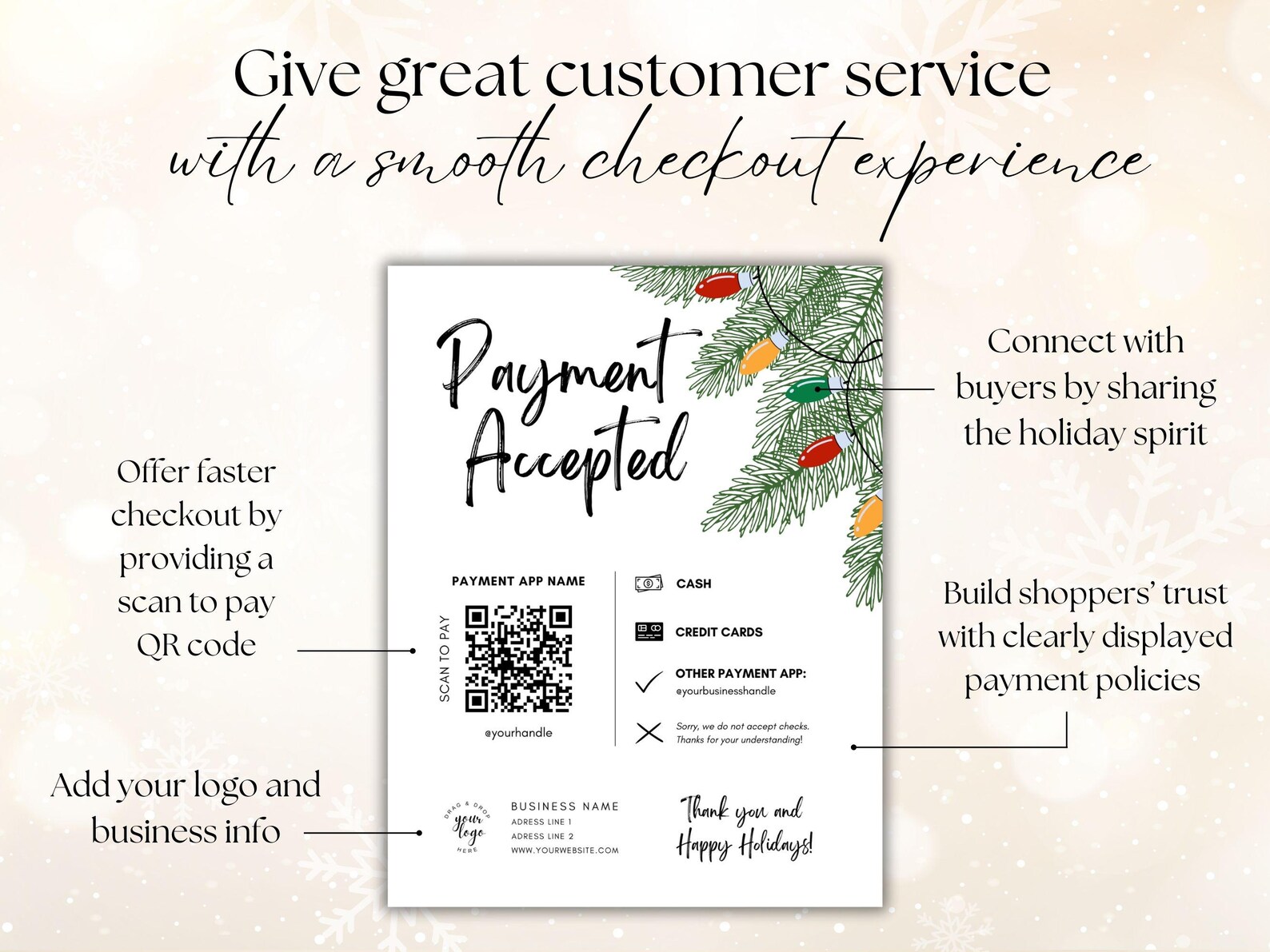 Holiday Scan to Pay Sign, Editable QR Code Template for Christmas ...
