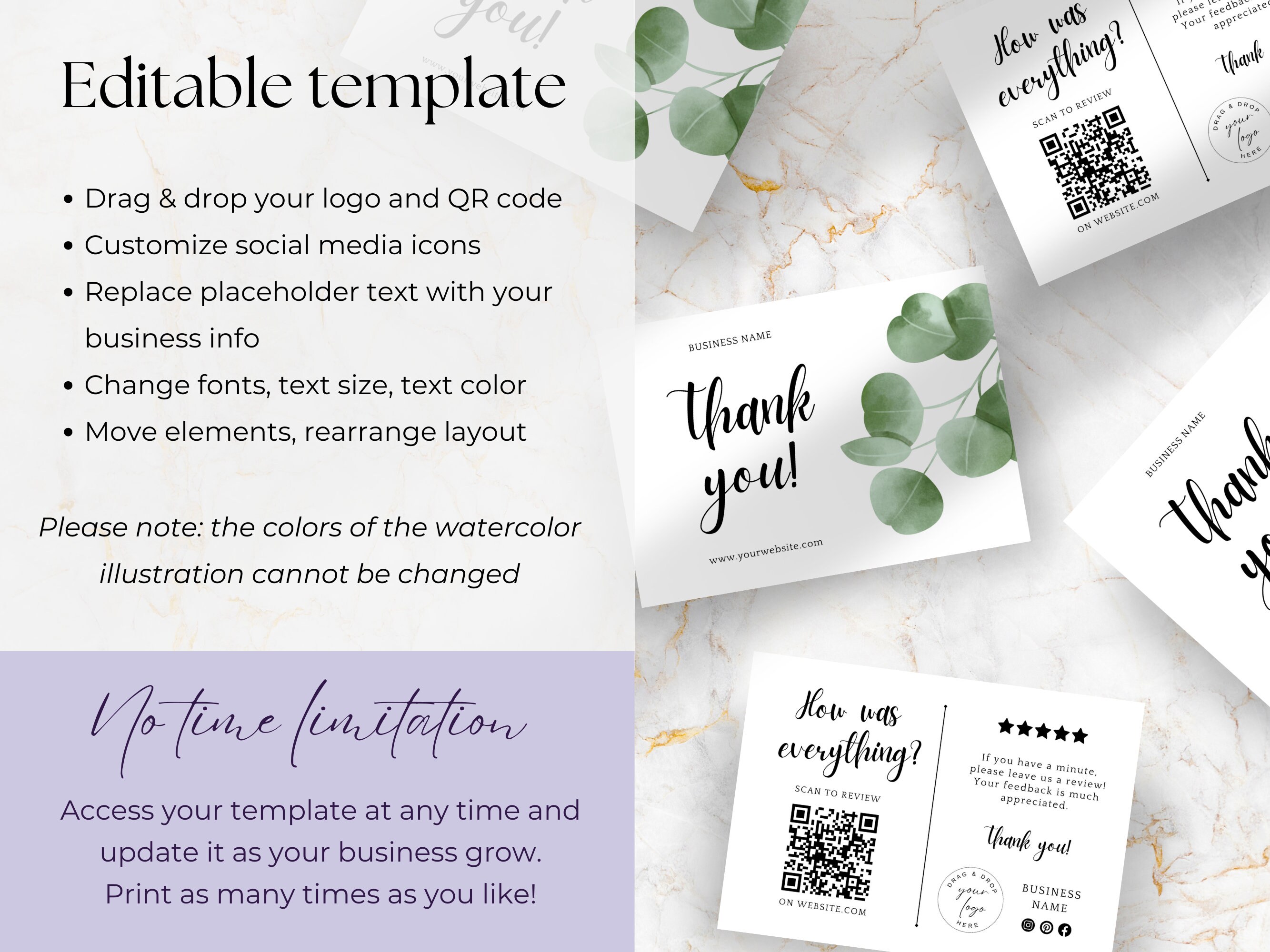 Leave a Review Card Template With Qr Code & Logo, Printable and ...