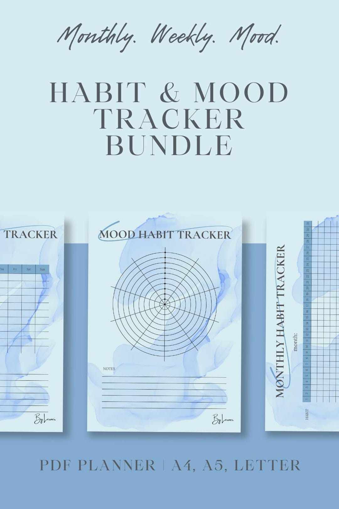 Minimalist Habit & Mood Tracker Bundle | Monthly + Weekly + Mood Wheel ...