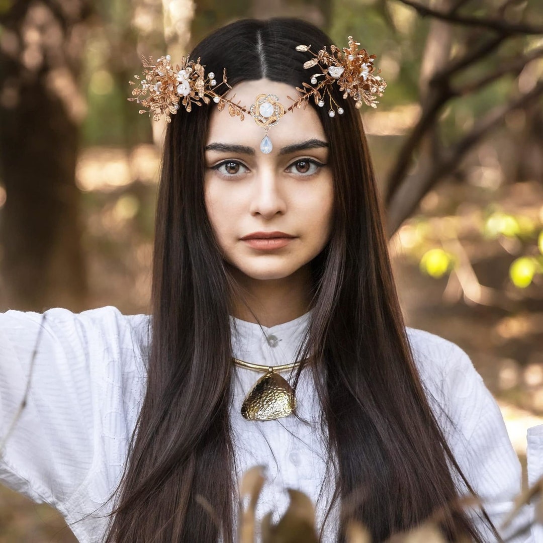 Handmade Gold Flower Crown Elf Headpiece With Crystal Fairy - Etsy