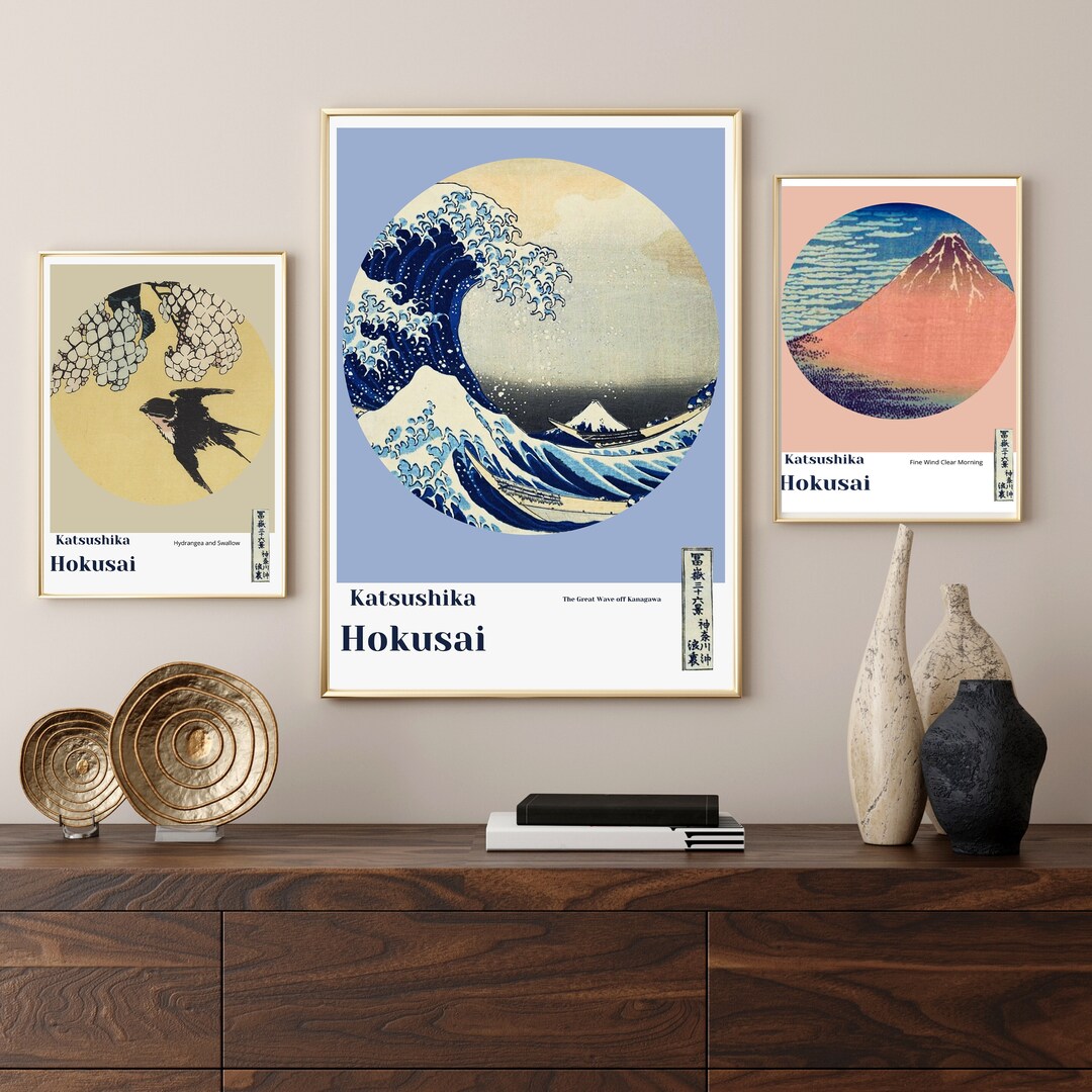 Japanese 3 Print Set, Japanese Poster, Gallery Wall Set, Hokusai Print ...