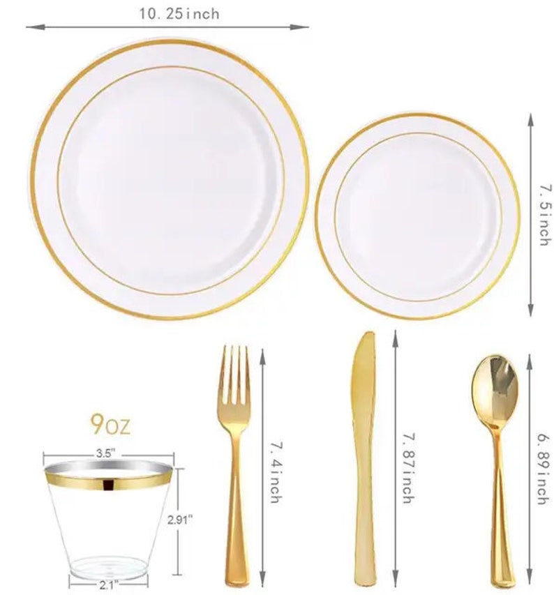 175 Pieces Gold Plastic Dinnerware Disposable Gold Rim Plates for ...