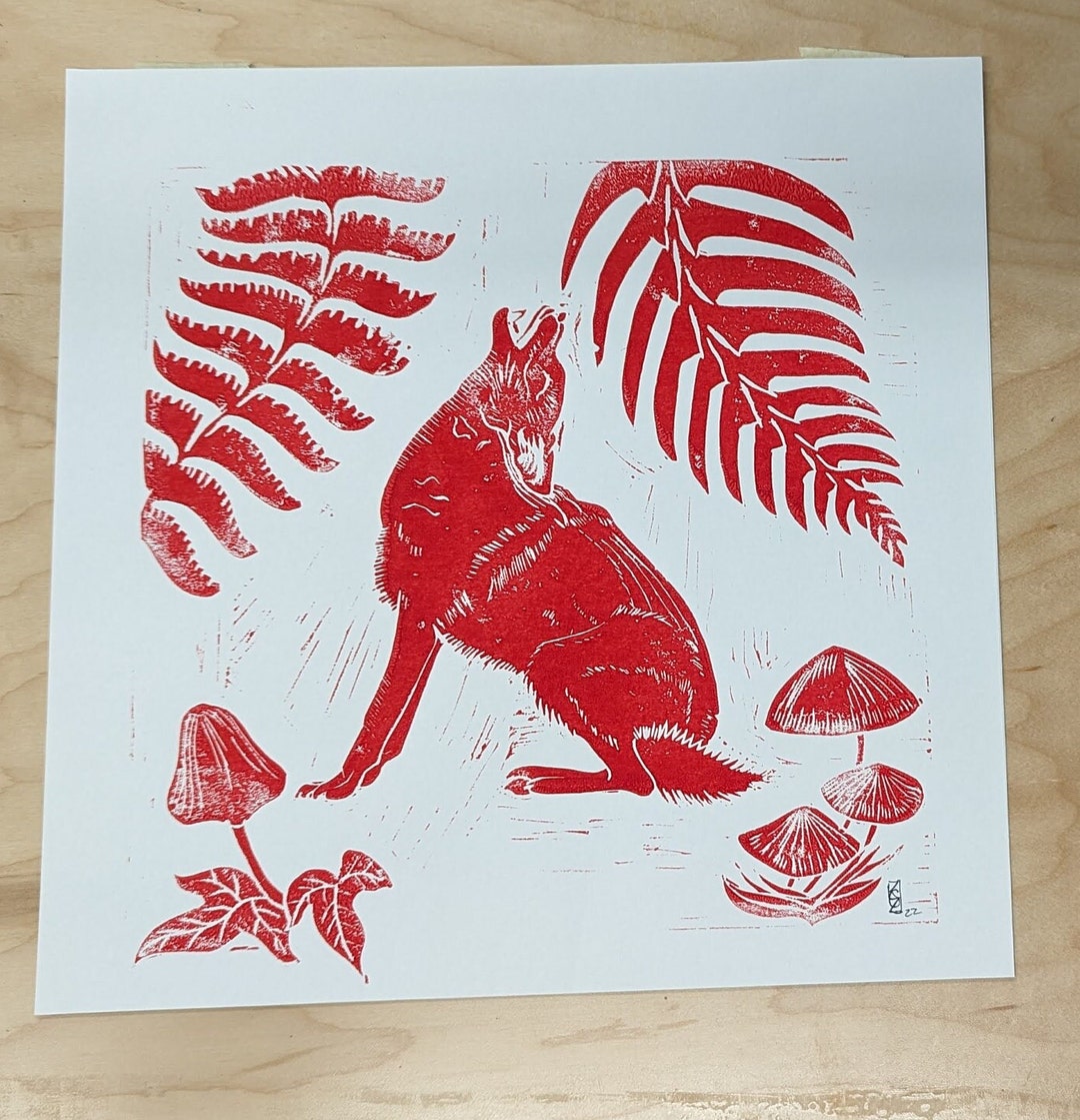 Howling Coyote Linocut Print - Etsy