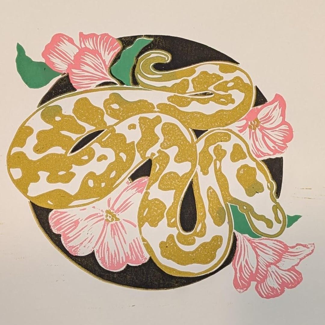 Ball Python Linocut Print - Etsy
