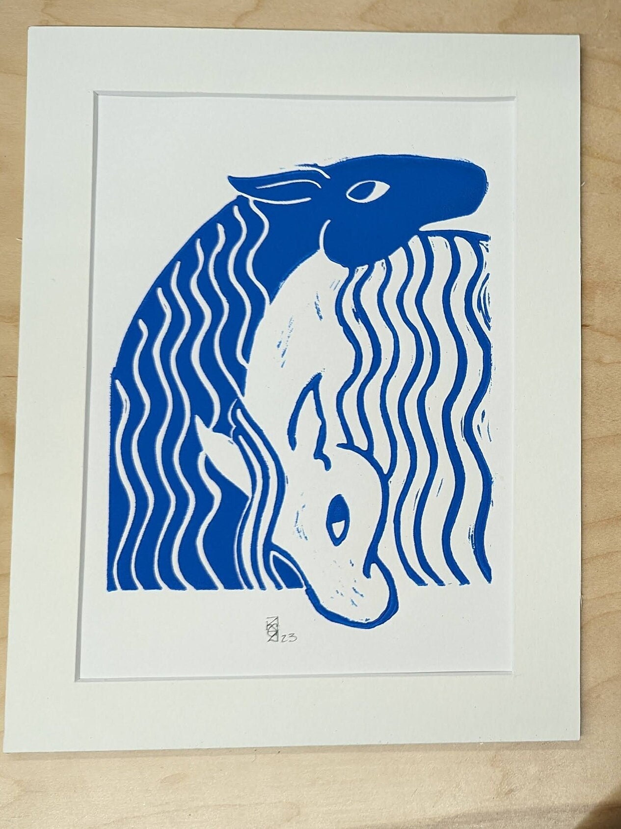 Blue Horses Linocut Print - Etsy