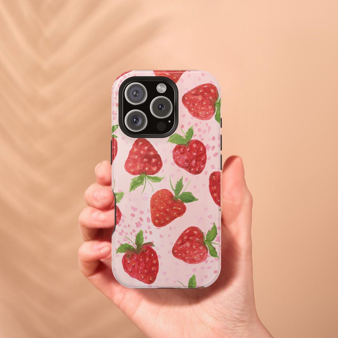 Pink Strawberry iPhone and Samsung Dual Impact Phone Case | Shockproof ...