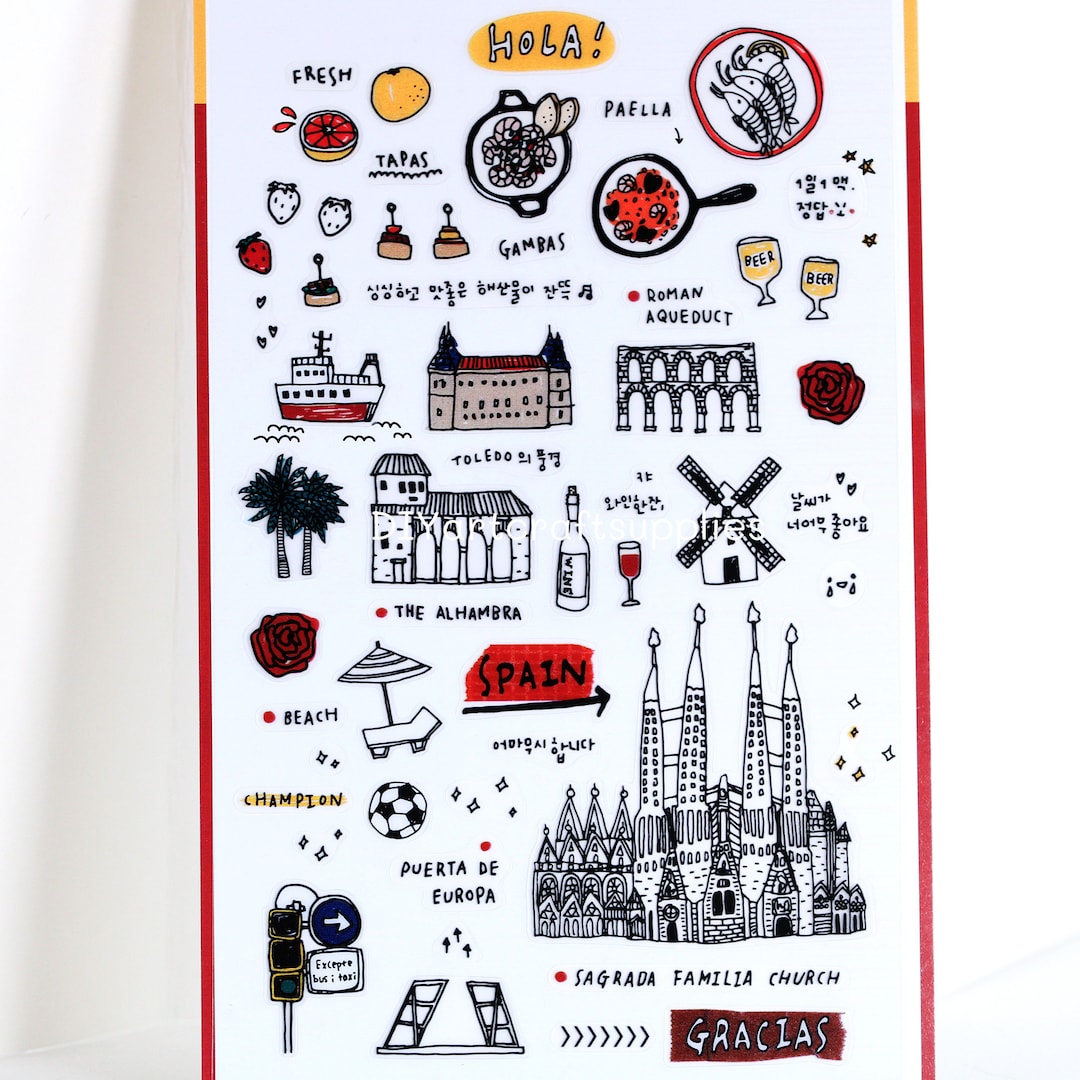 Spain Travel Doodle Sticker Sheet, Journal Calendar Stickers - Etsy