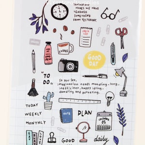 Daily Objects Doodles Sticker Sheet, Cute Stationary Stickers, Kawaii ...