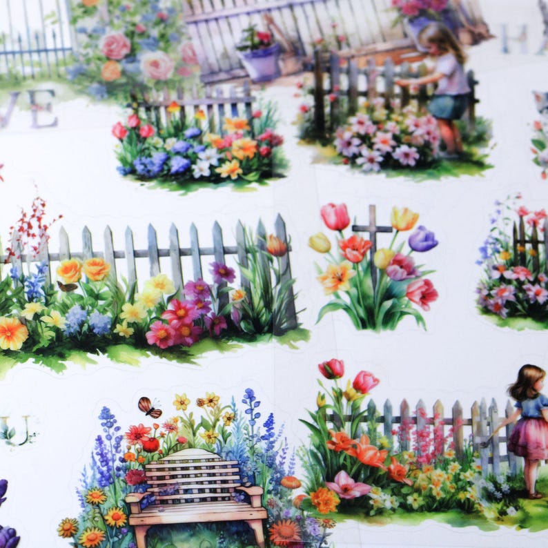 20 Sticker Sheets Garden Flower Fence Stickers, Secret Garden ...