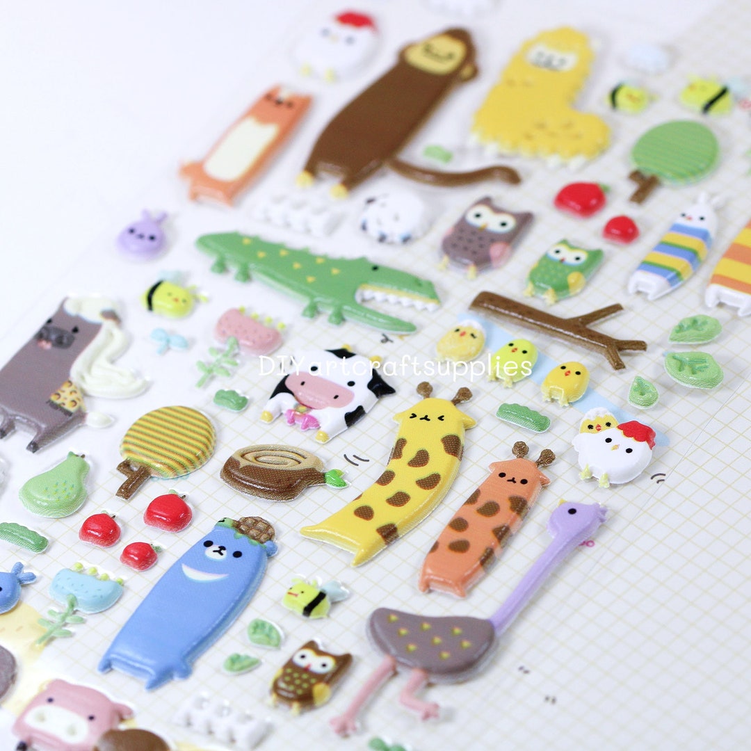 3D Animal Sticker Sheet, Kawaii Zoo Animal Stickers, Foam Farm Animal ...