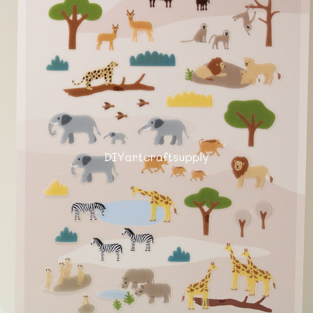 Wild Animal Sticker Sheets, Kawaii Cute Animal Stickers. Giraffe ...