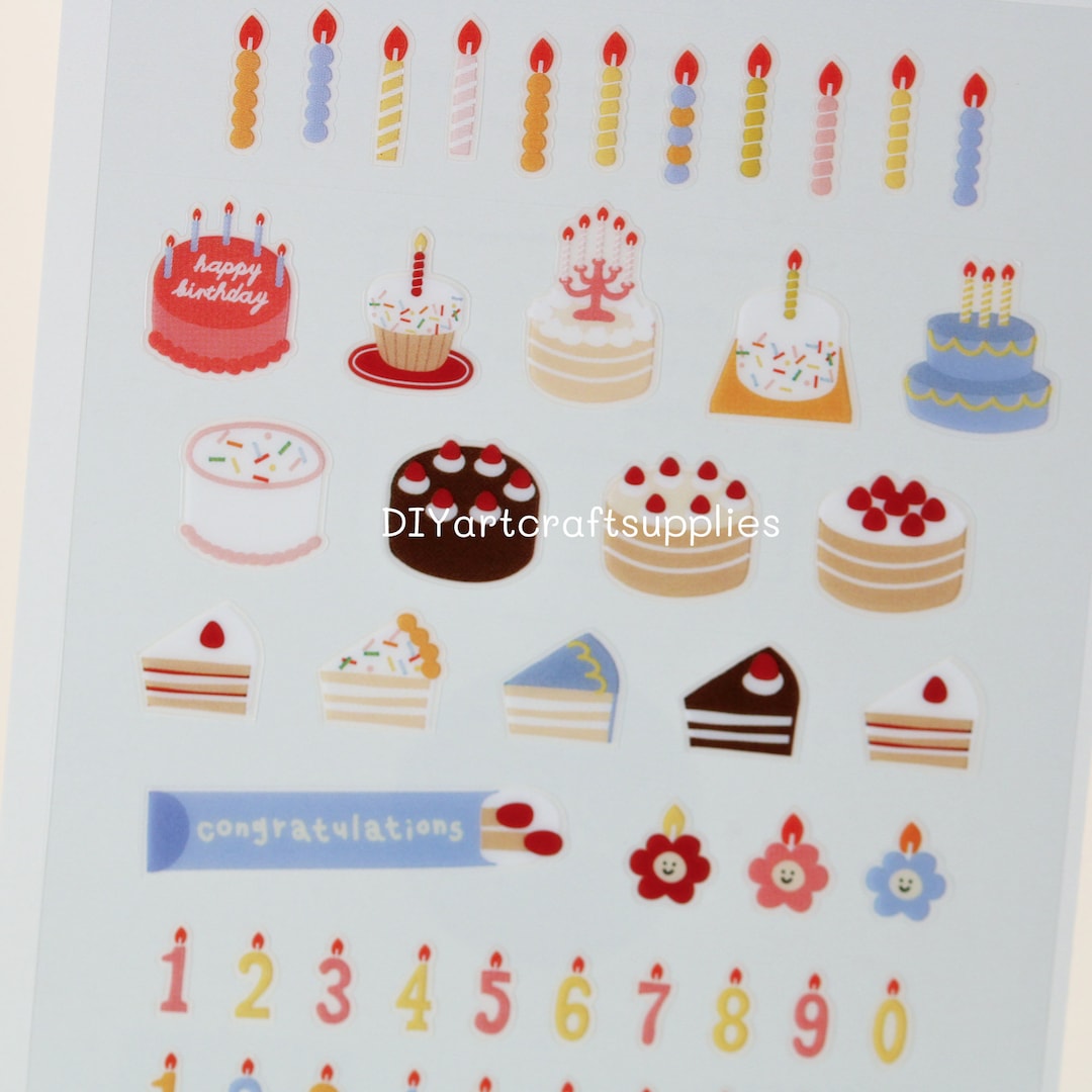 Kawaii Birthday Cake Sticker Sheet, Party Decoration - Etsy