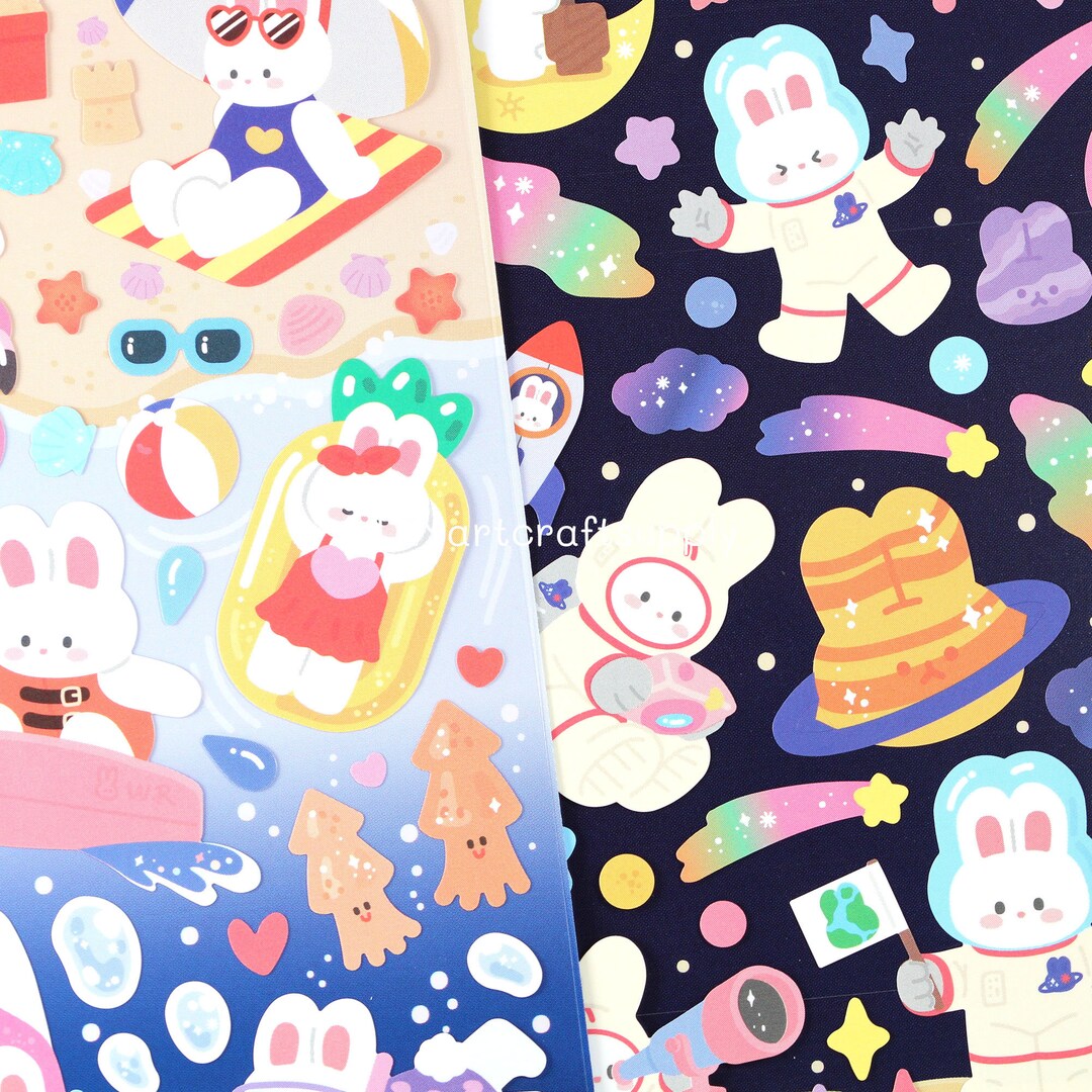 Cute Rabbit Stickers, Rabbit at the Beach Stickers, Rabbit in Space ...