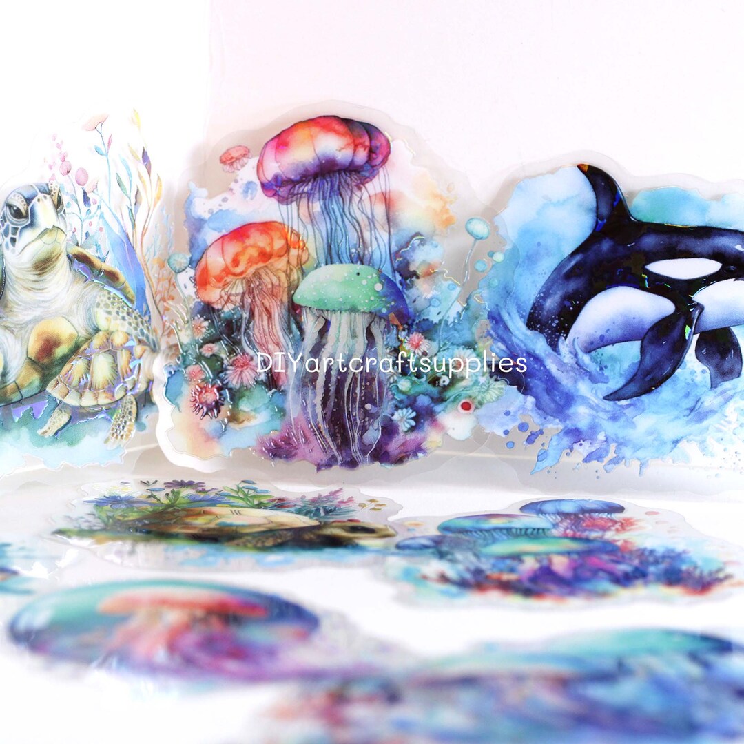 10 Pcs Rainbow Jellyfish Sticker, Sea Turtle Stickers, Ocean Dolphin ...