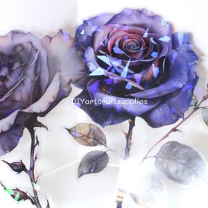 8 Pcs Holographic Foil Blue and Purple Rose Stickers for Scrapbooking ...