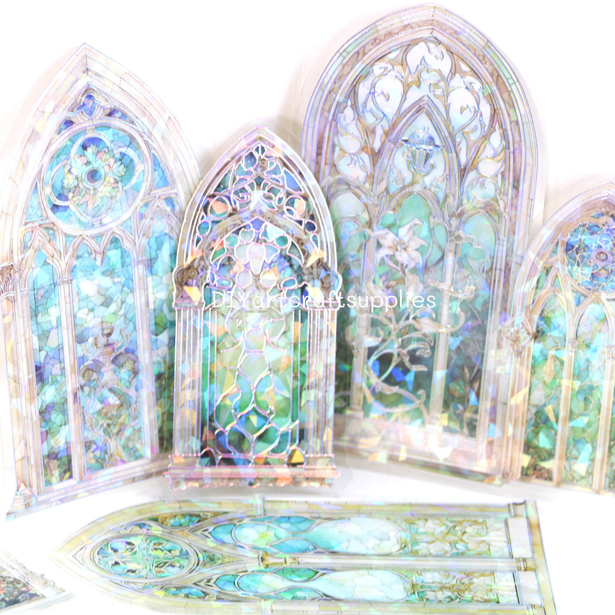10 Pcs Holographic Gold Foil Glass Church Window Sticker Bags, Ice ...