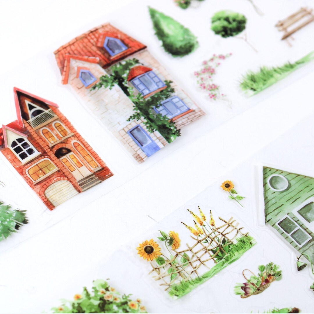 House and Landscape Decor Die Cut Washi Tape Roll, House, Garden Washi ...