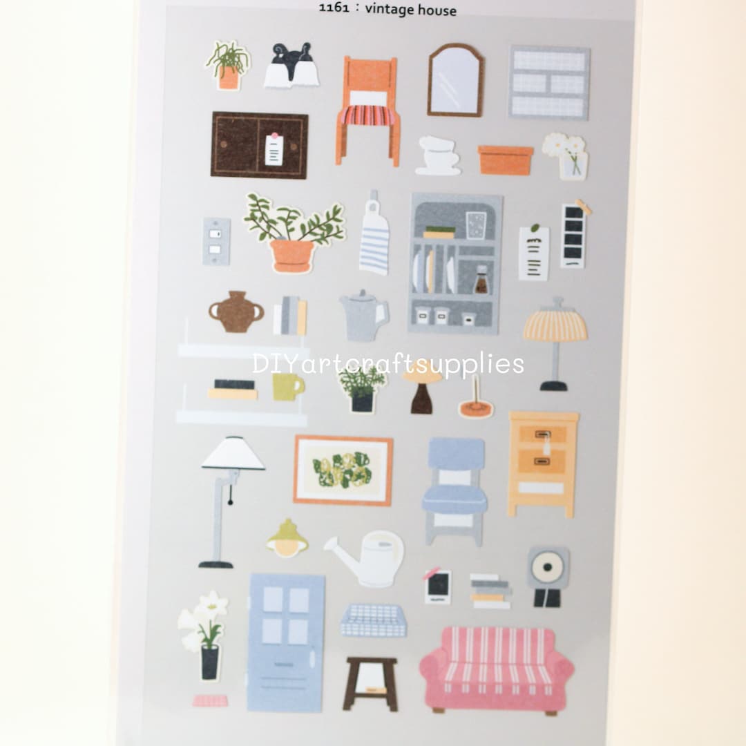 Vintage House Sticker Sheet, Furniture Stickers, Cute House Stickers ...