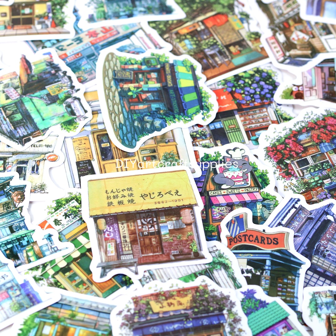 50 Pcs PVC Waterproof Japanese Stores Stickers, Scrapbook Journal ...