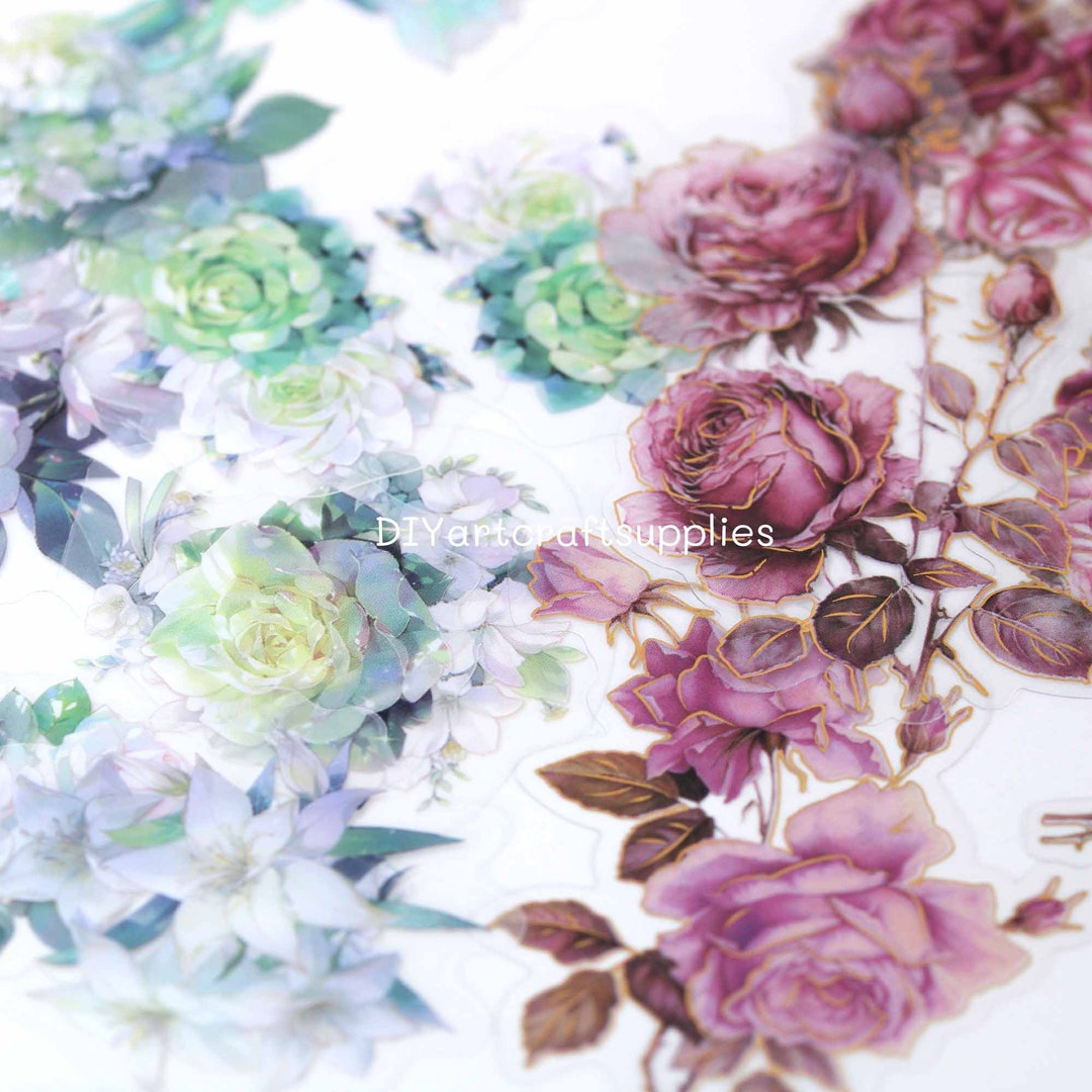 20 Pcs Rose Flower Gilding Stickers, Green Rose Stickers, Red Rose ...