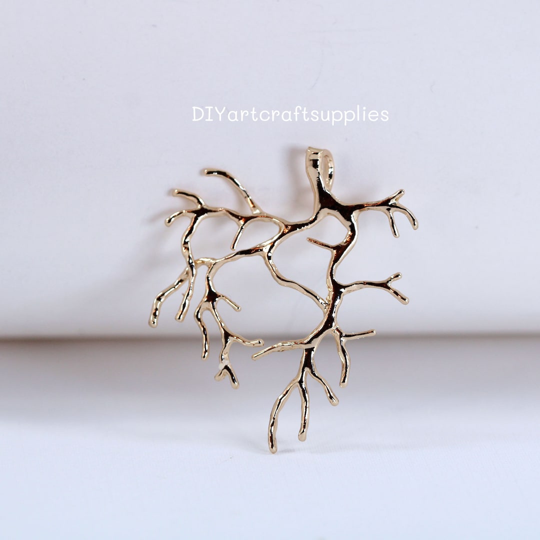 4 Pcs Lot 24k Gold Plated Brass Tree Branch Pendants Charms, Winter ...