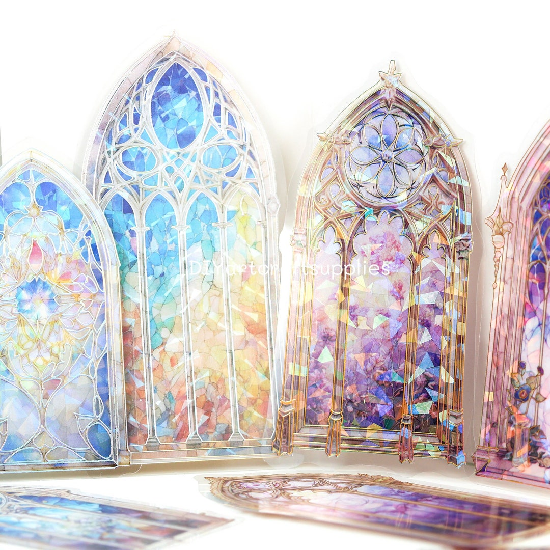 10 Pcs Holographic Gold Foil Glass Church Window Sticker Bags, Ice ...