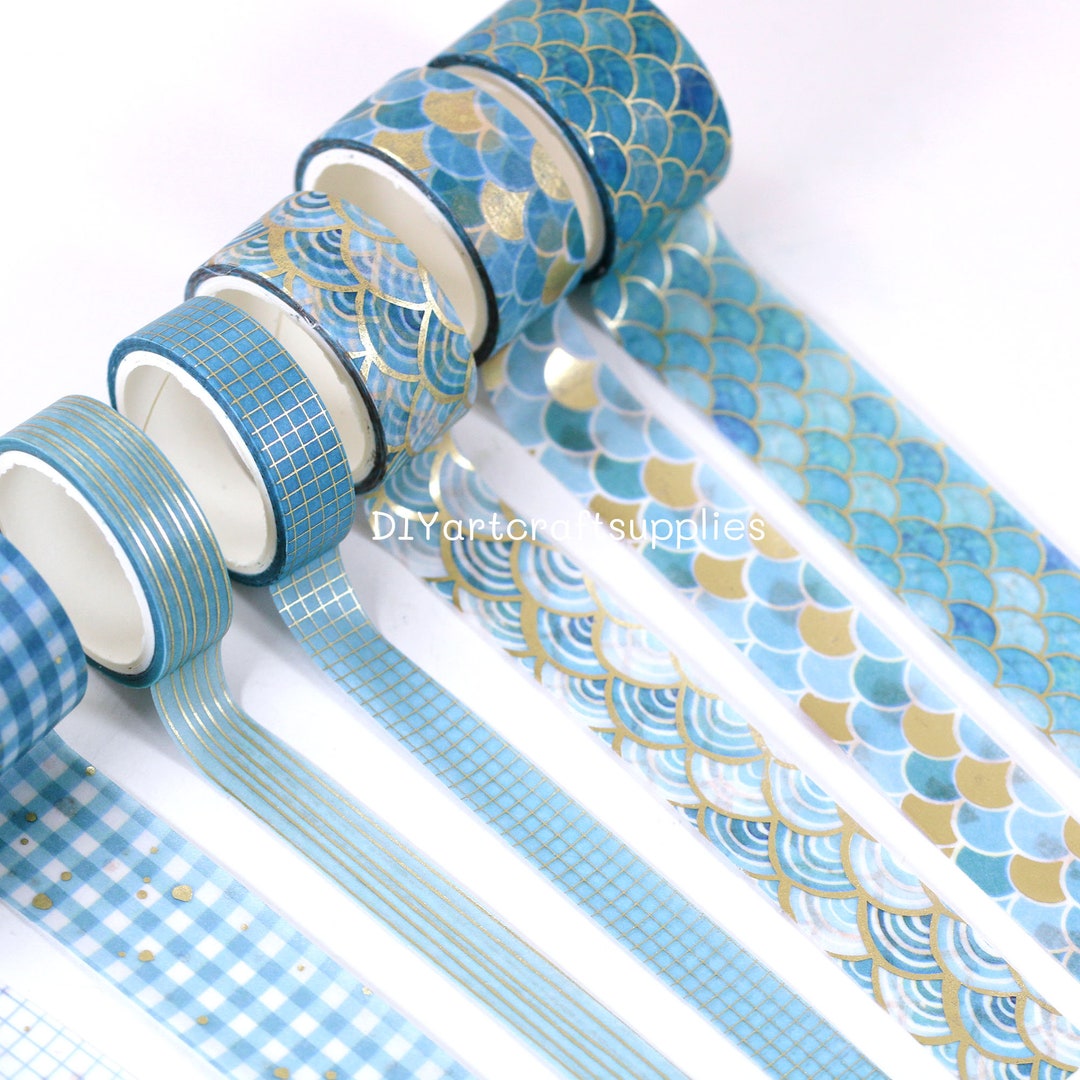 10 Pcs Set Gold Foil Fish Scale Washi Tape, Green Geometric Pattern ...