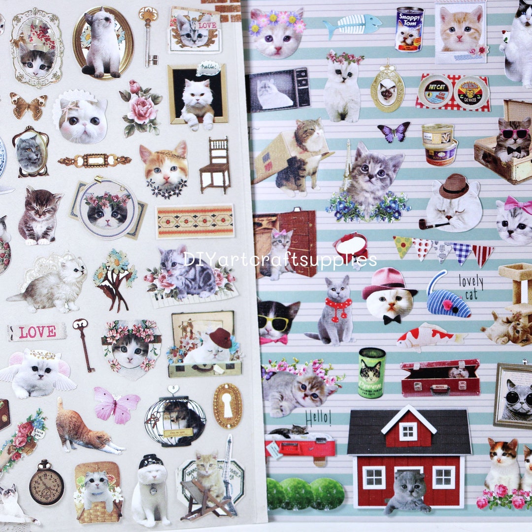 Cute Cat Sticker Sheet, Kawaii Cat Stickers, Cute Animal Stickers, Cat ...