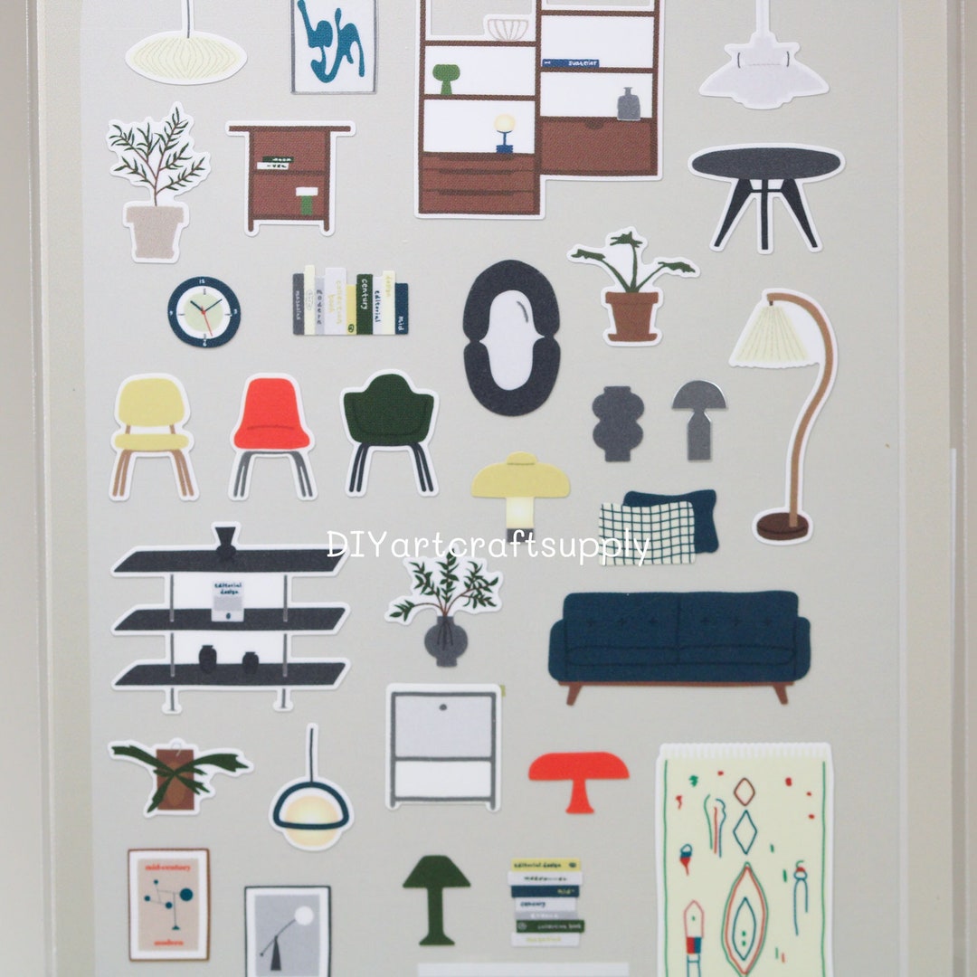 Modern Furniture Home Decor Sticker Sheet, Mid Century Modern Interior ...