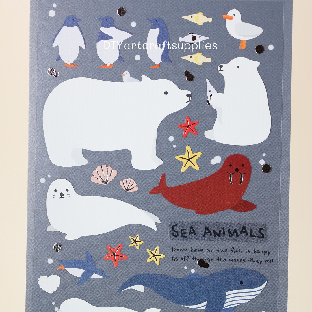 Polar Bear Stickers, Sea Animal Sticker Sheet, Whale Stickers, Penguin ...