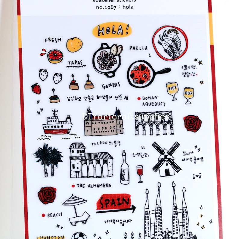 Spain Travel Doodle Sticker Sheet, Journal Calendar Stickers - Etsy