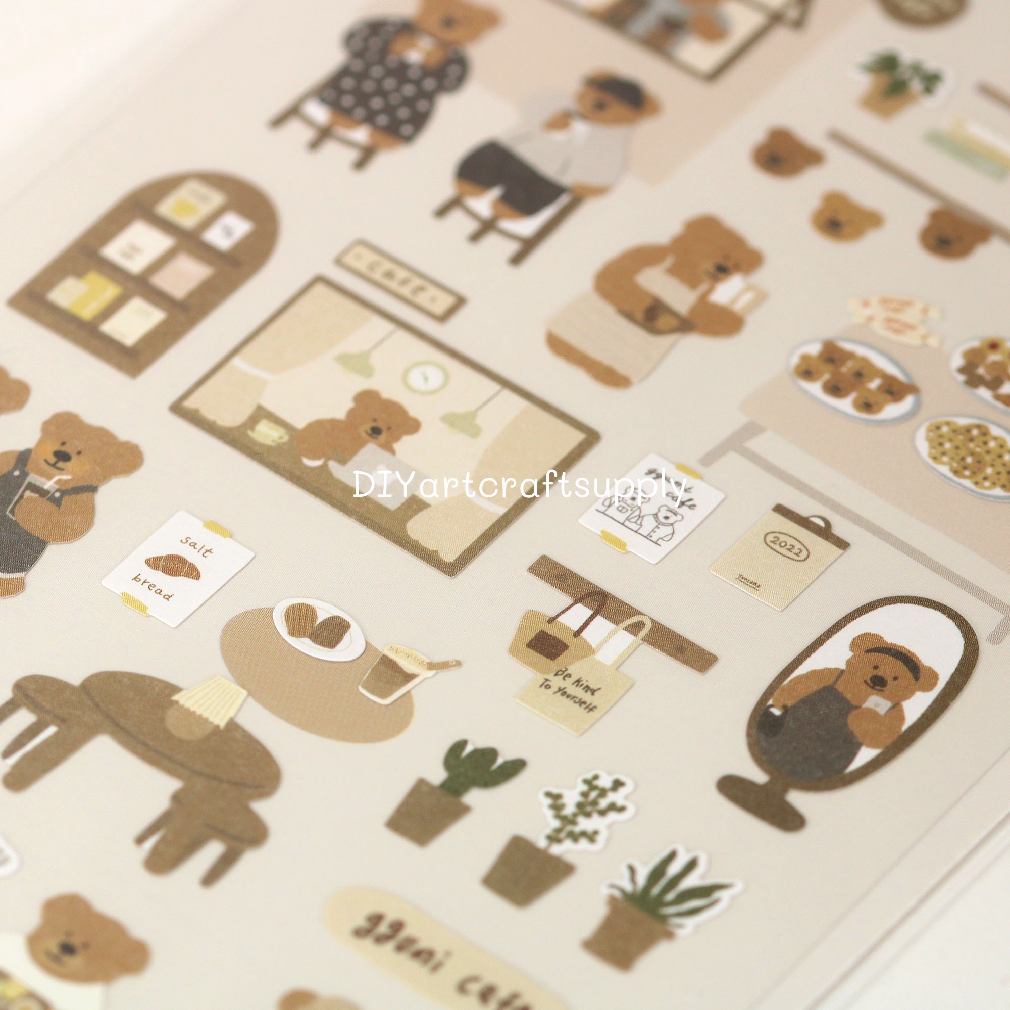 Bear Cafe Sticker Sheet Cute Bear Animal Stickers Bear Cafe - Etsy