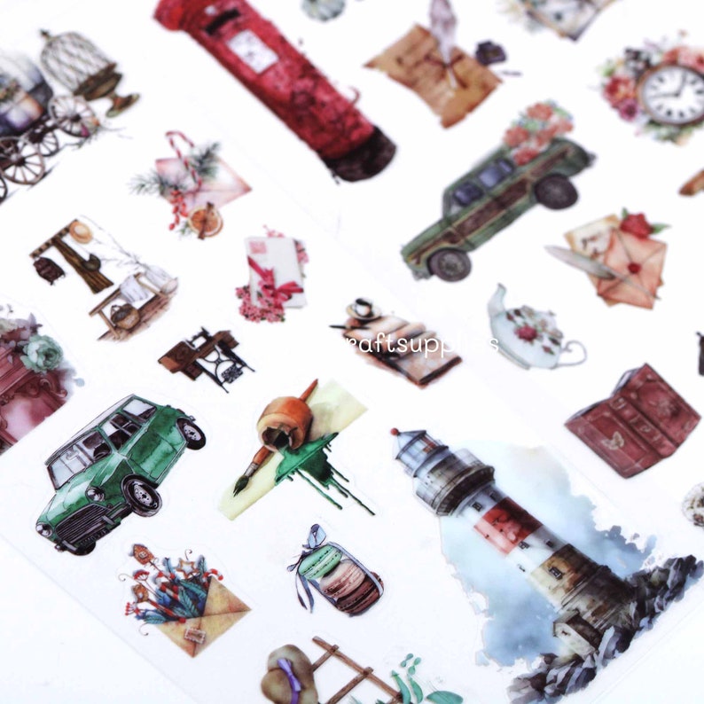 6 Sticker Sheets of PVC Vintage Transportation Stickers, Travel ...