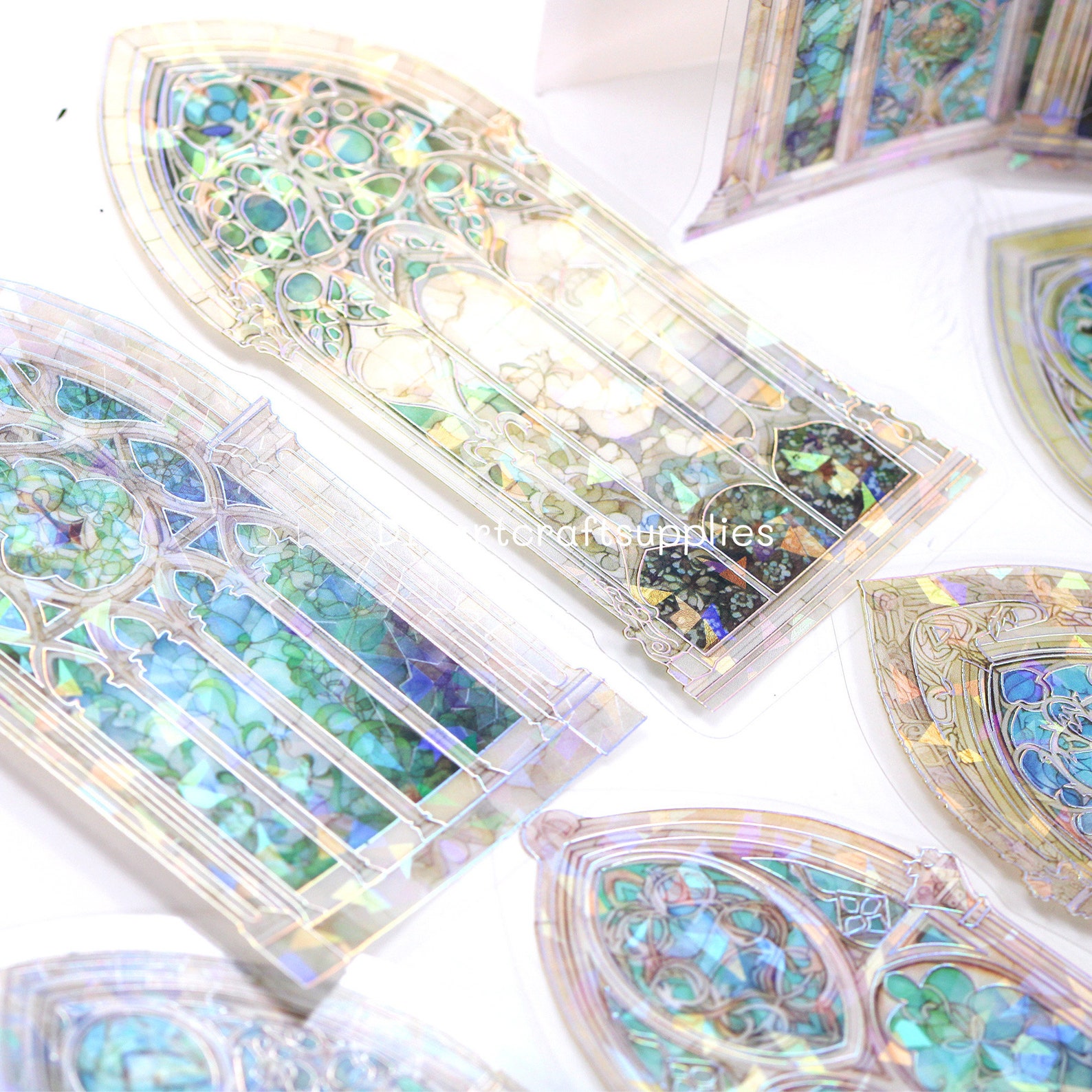 10 Pcs Holographic Gold Foil Glass Church Window Sticker Bags, Ice ...