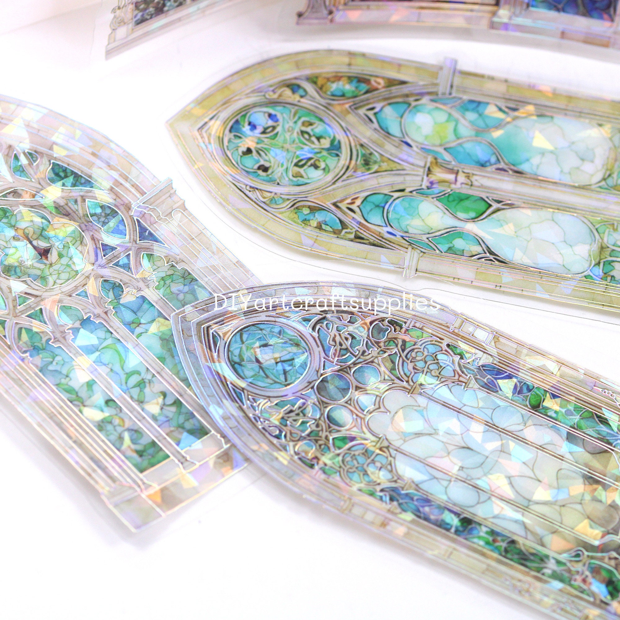 10 Pcs Holographic Gold Foil Glass Church Window Sticker Bags, Ice ...