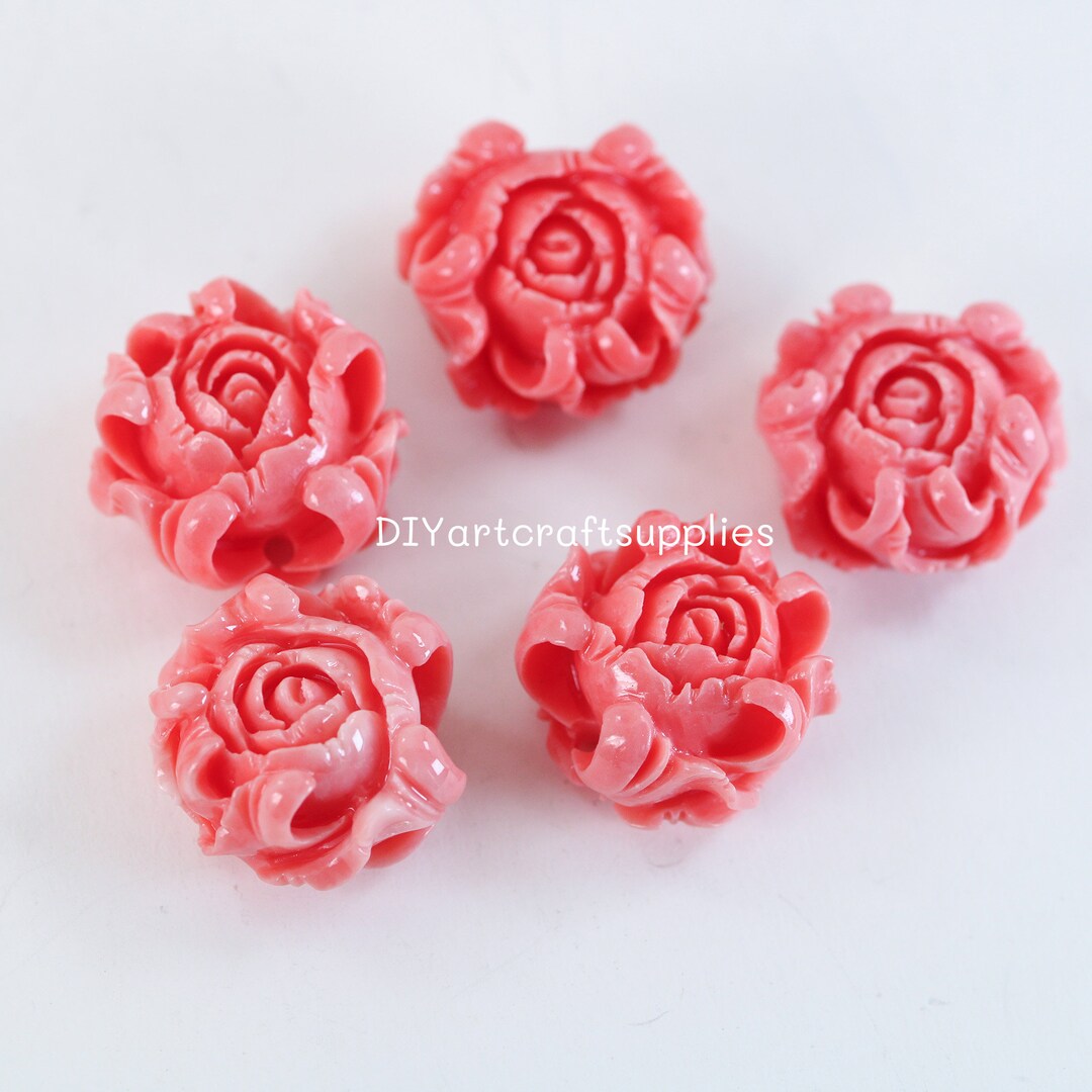 5 Pcs Lot Pink Rose Flower Resin Charm Beads for Earrings Making, DIY ...