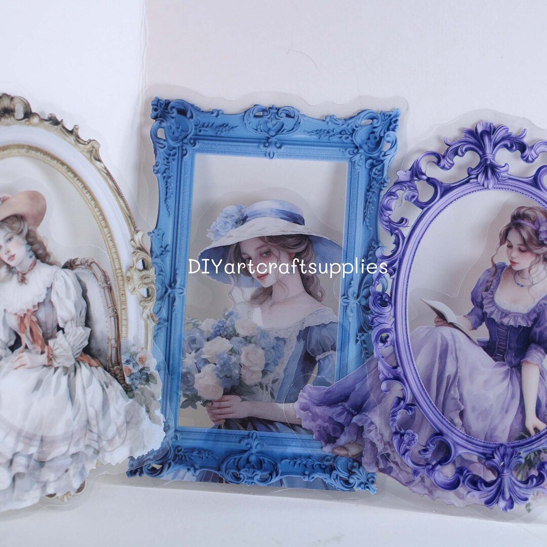 30 Pcs Victorian Girl Flower Frame Sticker, PVC Victorian Women ...