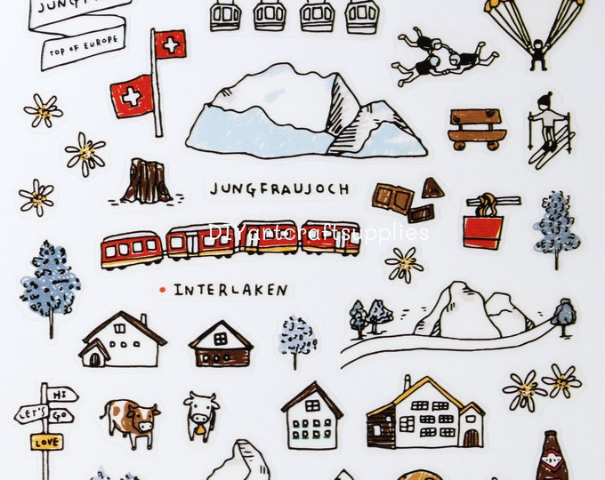 Swiss Travel Sticker Sheet, Swiss Travel Doodle Stickers, House ...