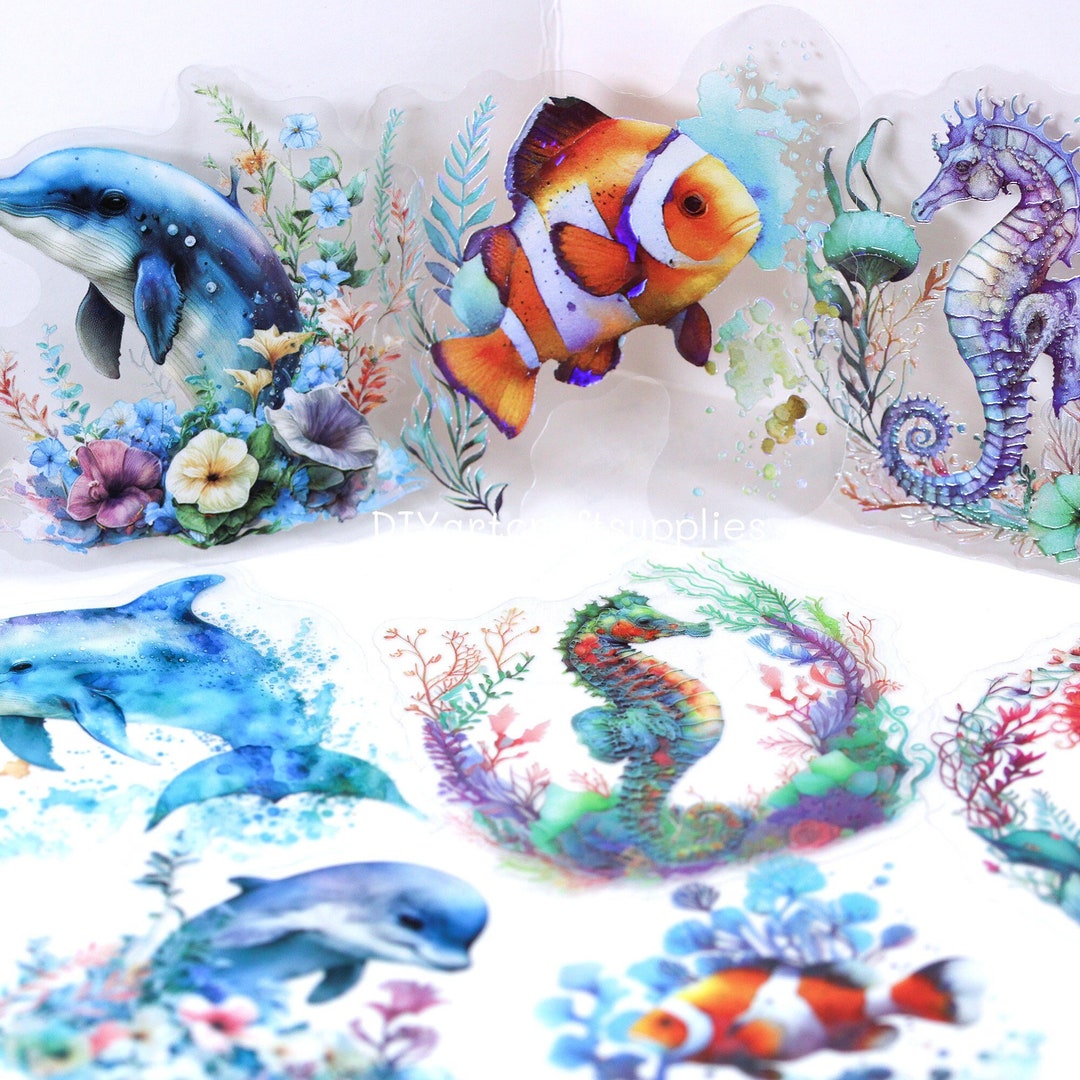 10 Pcs Holographic Foil Goldfish Sticker, Seahorse Stickers, Ocean ...