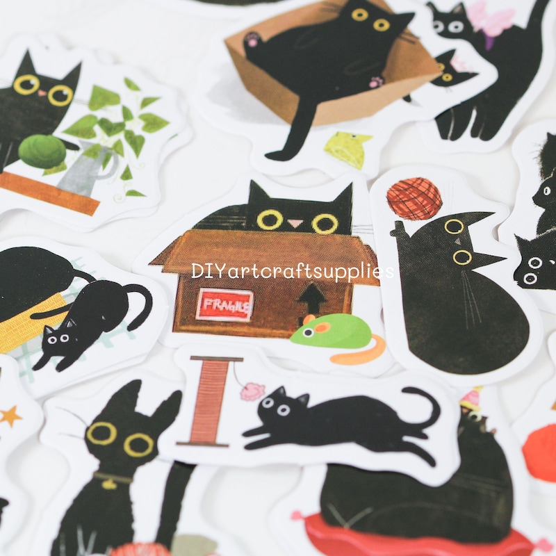 Black Cat Stickers - Etsy
